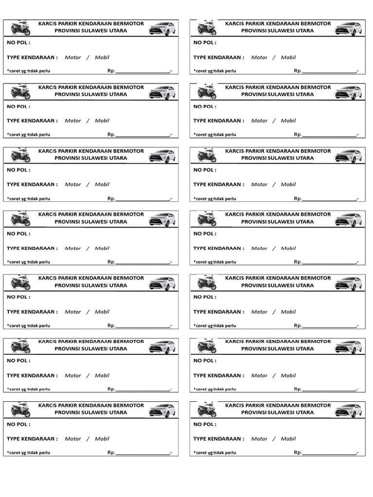 Contoh Karcis Parkir 8 | PDF