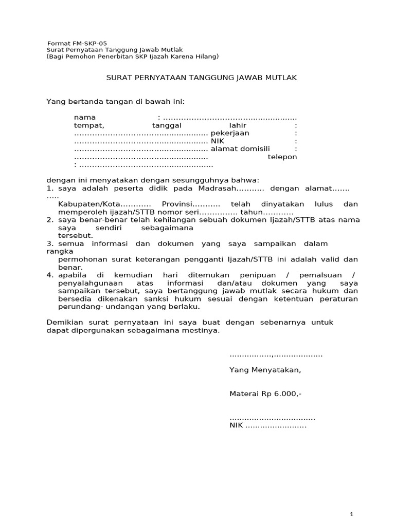 Suket Pengganti Ijazah (Kosong) | PDF