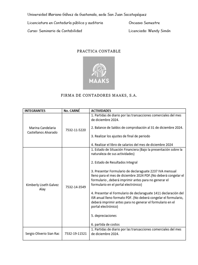 Caratula Practica Contable Seminario-1 | PDF | Contabilidad | Gobierno corporativo