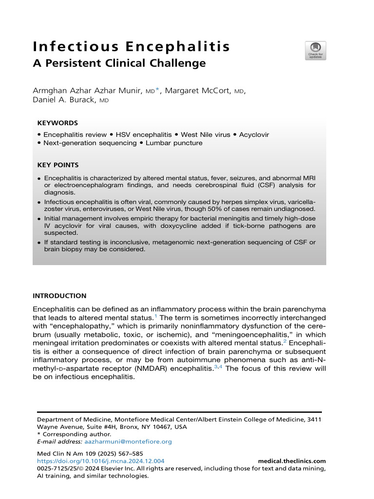 Infectious Encephalitis A Persistent Clinical Challenge | PDF ...