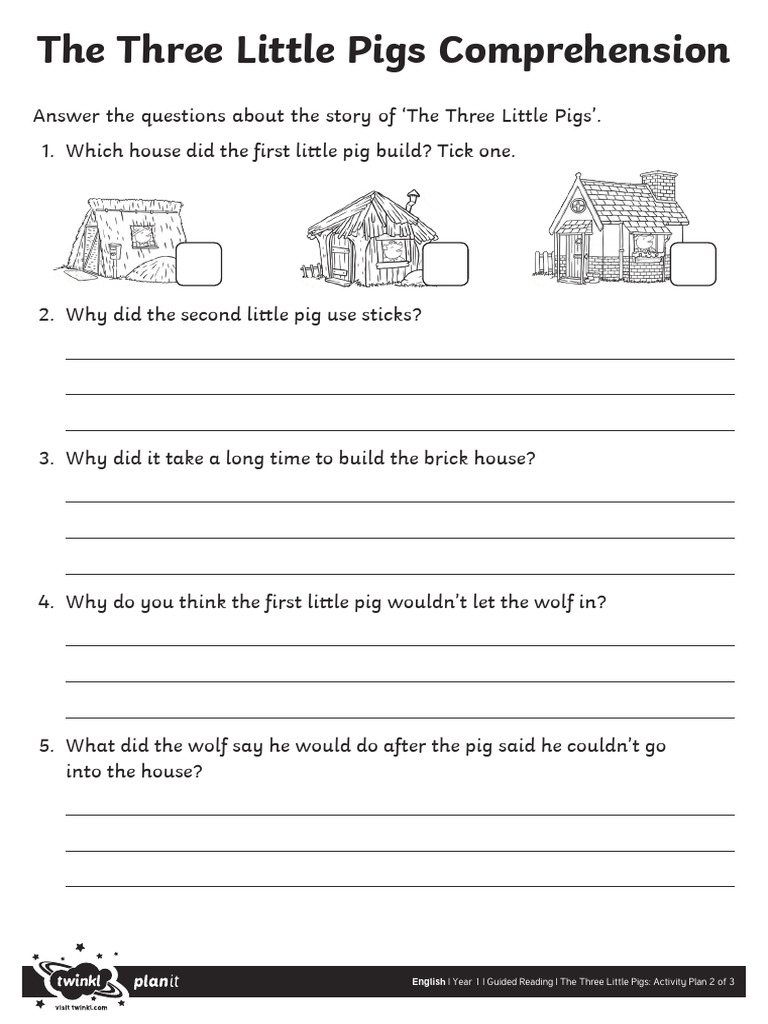 Three Little Pigs Comprehension Questions | PDF