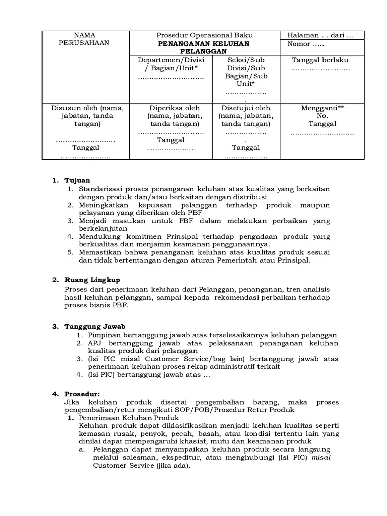 POB Penanganan Keluhan Pelanggan | PDF