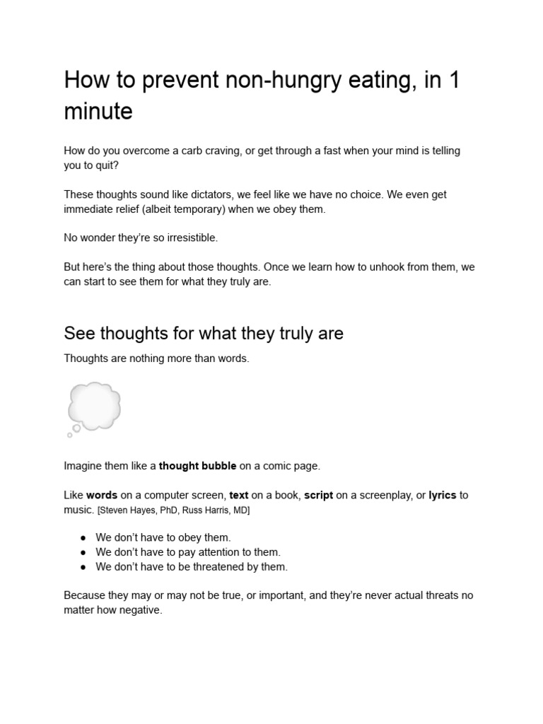 How To Prevent Non Hungry Eating in 1 Minute | PDF | Thought | Mental ...