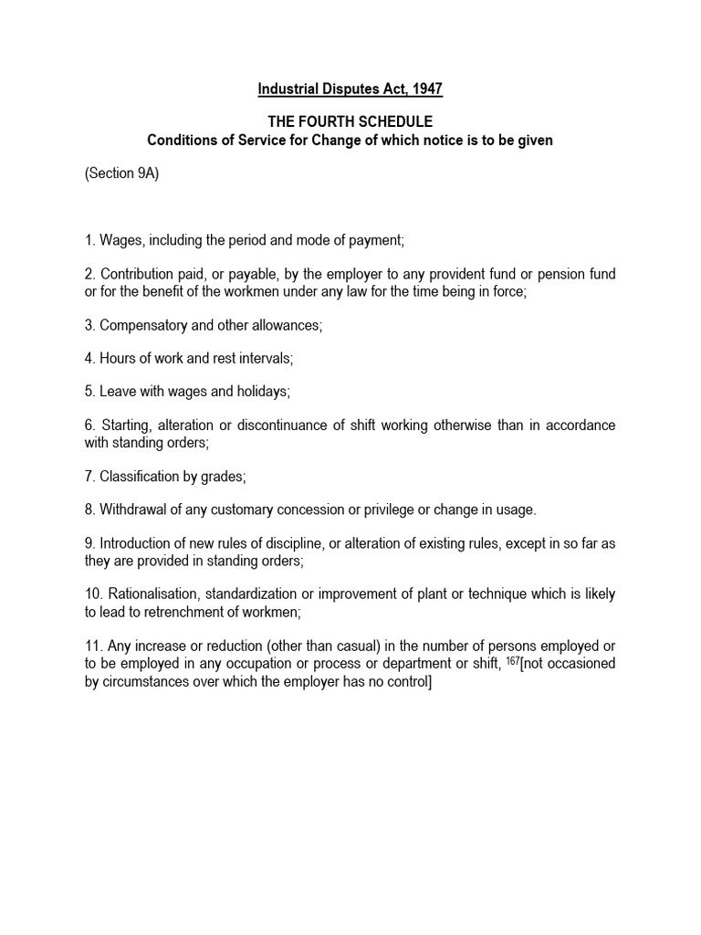 Fourth Schedule of Industrial Disputes Act | PDF