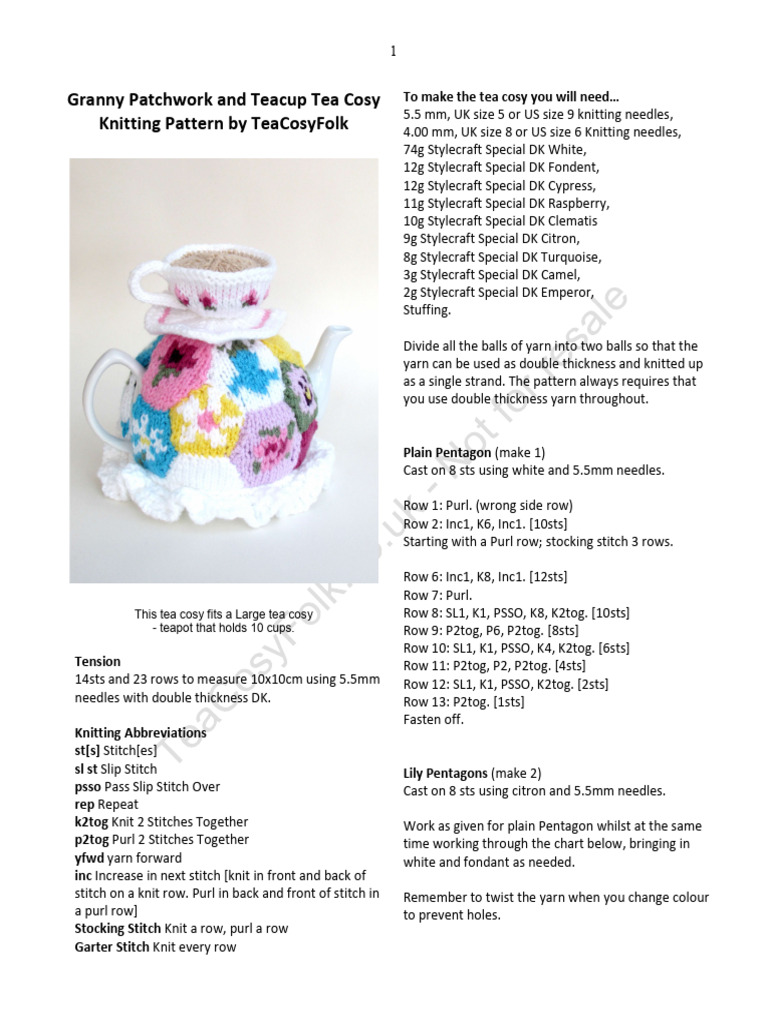 Granny Patchwork Tea Cosy Knitting Pattern Knitting Pattern 1.0 | PDF ...
