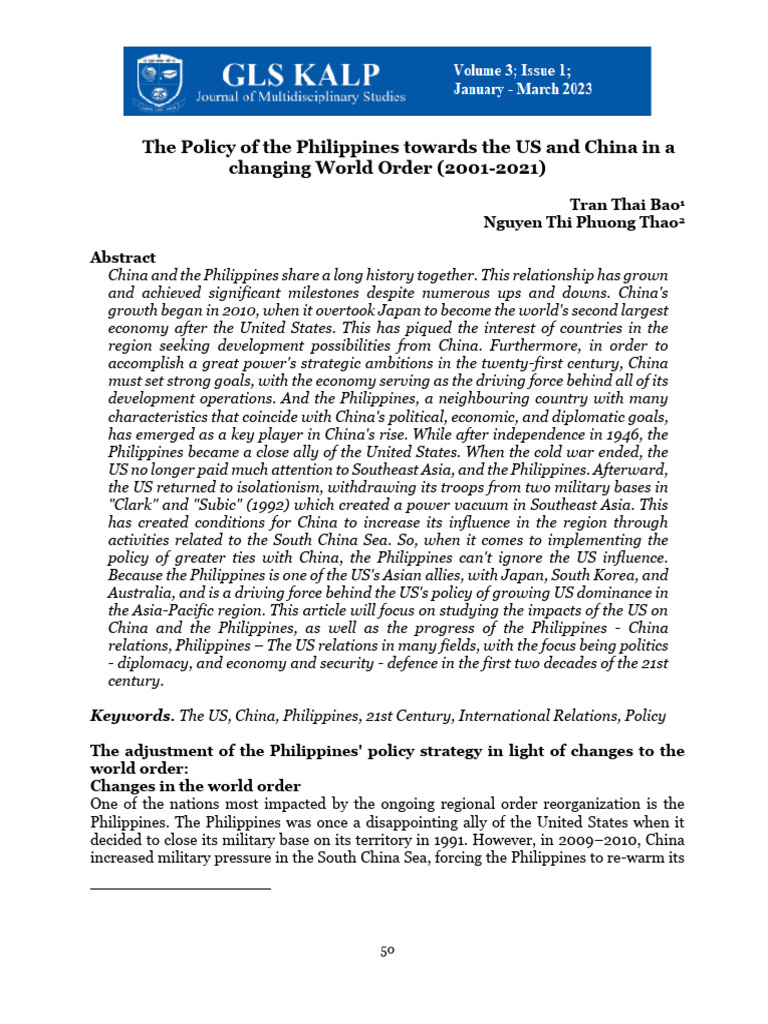 5 The Policy of The Philippines Towards The US and China in A Changing ...