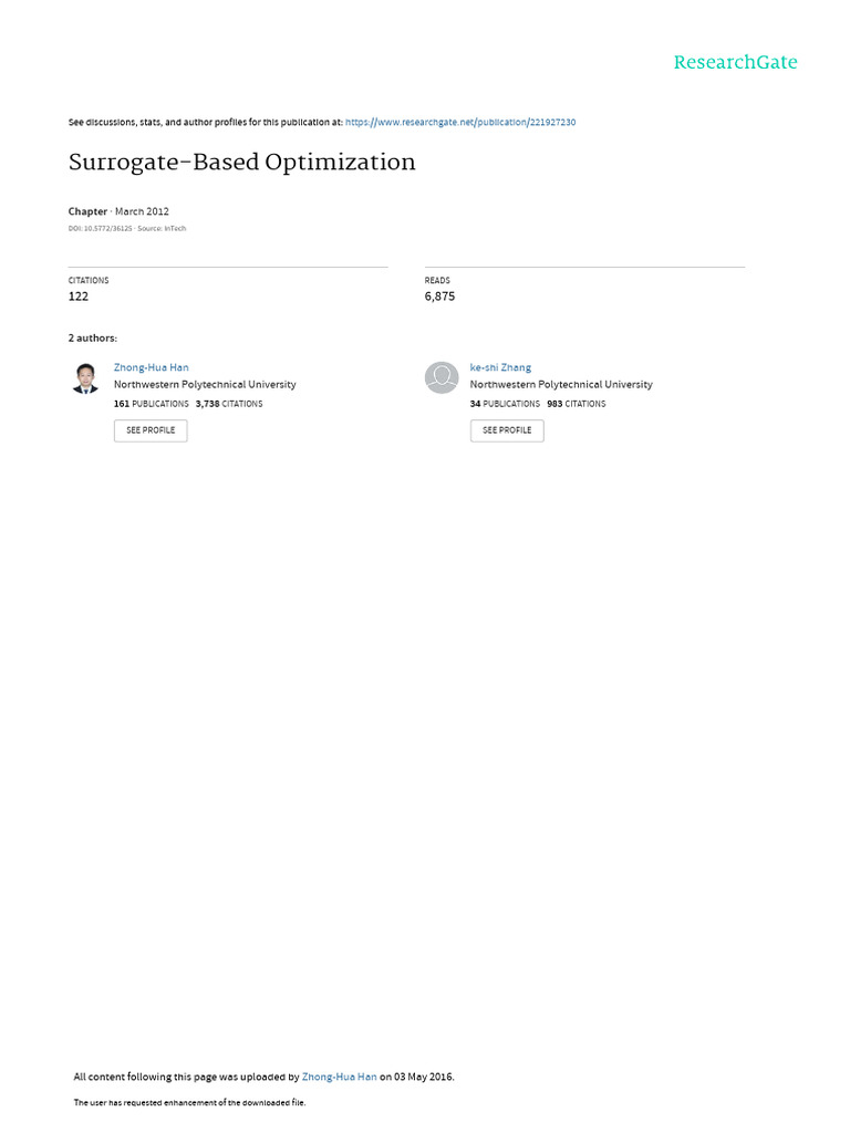 HAN2012InTech-Surrogate Based Optimization | PDF | Errors And Residuals | Mathematical Optimization