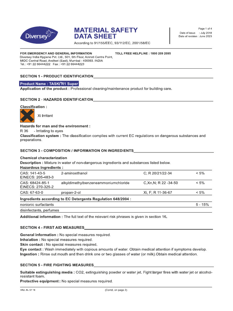 Msds - Taski r1 Super (1) - Min | PDF