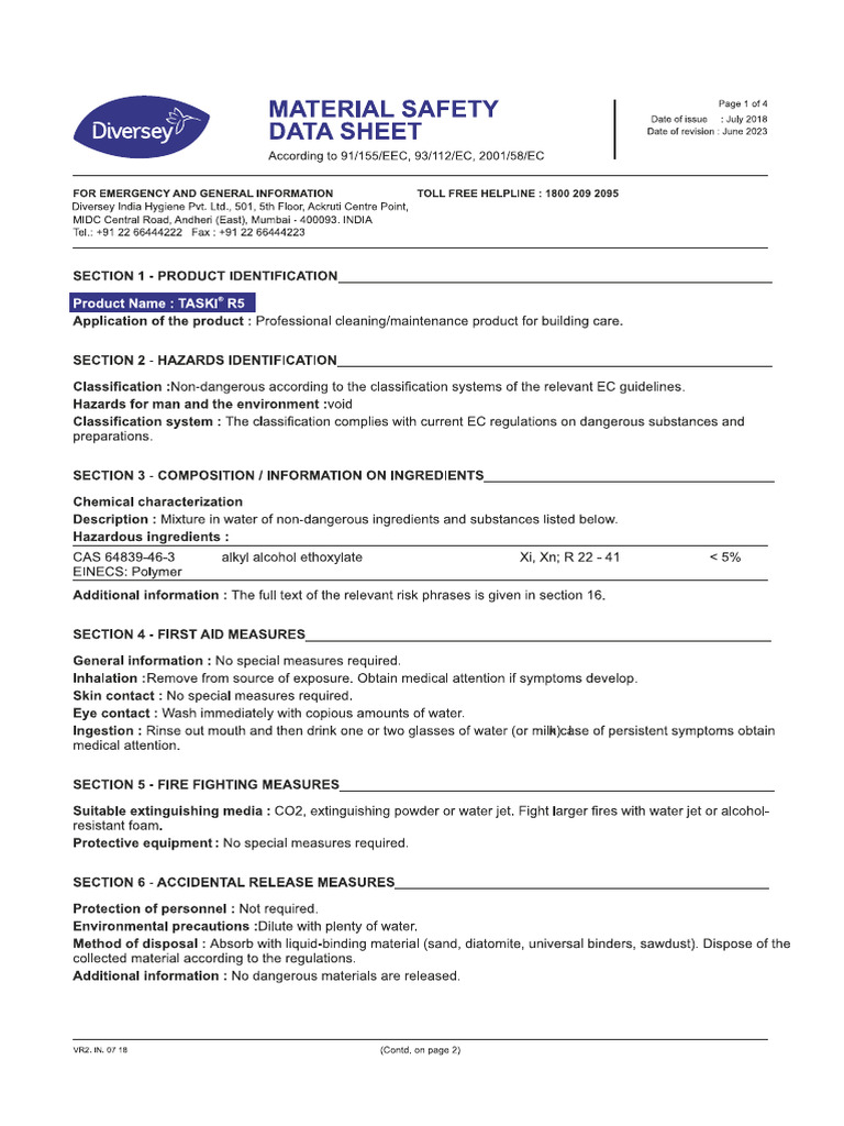 MSDS - TASKI R5 (1)-min | PDF