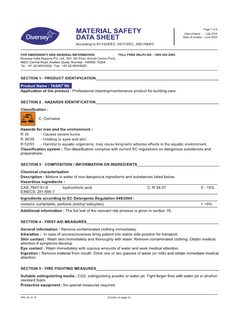 MSDS - TASKI R6 (1) - Min | PDF