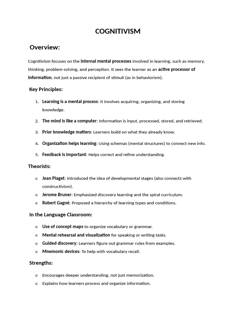 COGNITIVISM & CONSTRUCTIVISM + DIFF BEHAVIORISM | PDF | Constructivism (Philosophy Of Education ...