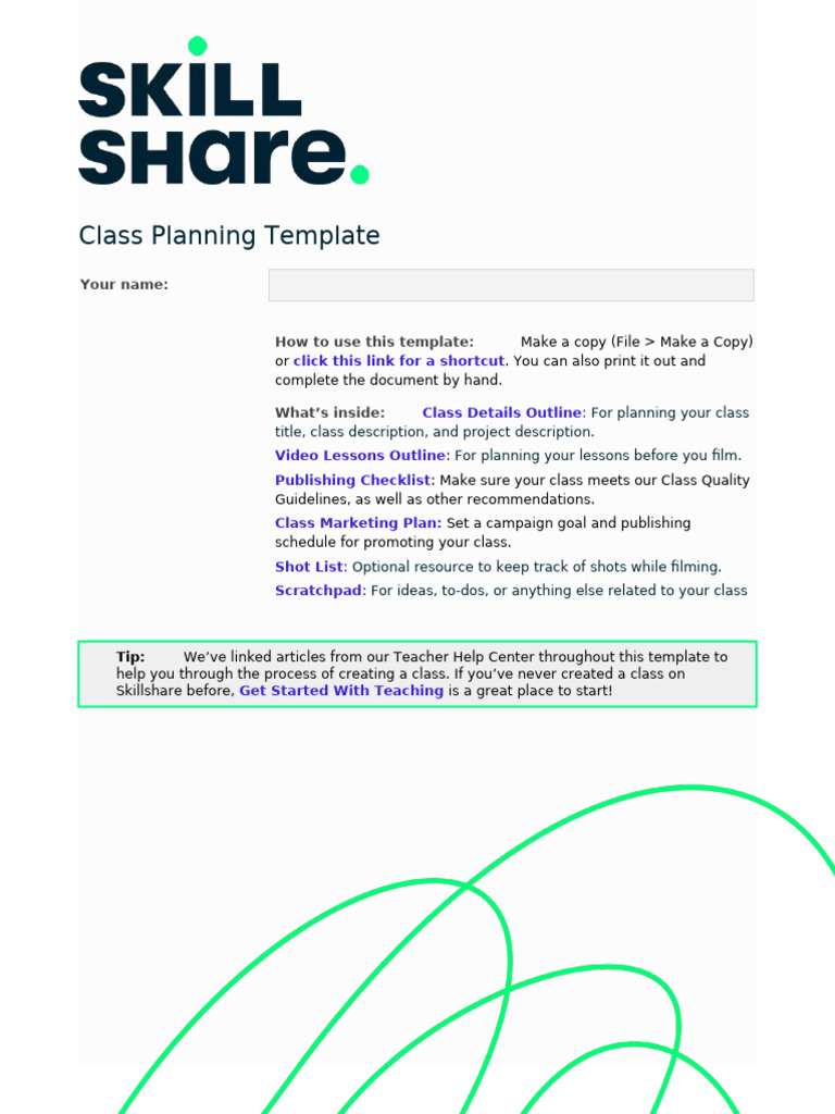 EN-Class Planning Template-Skillshare | PDF | Image Resolution