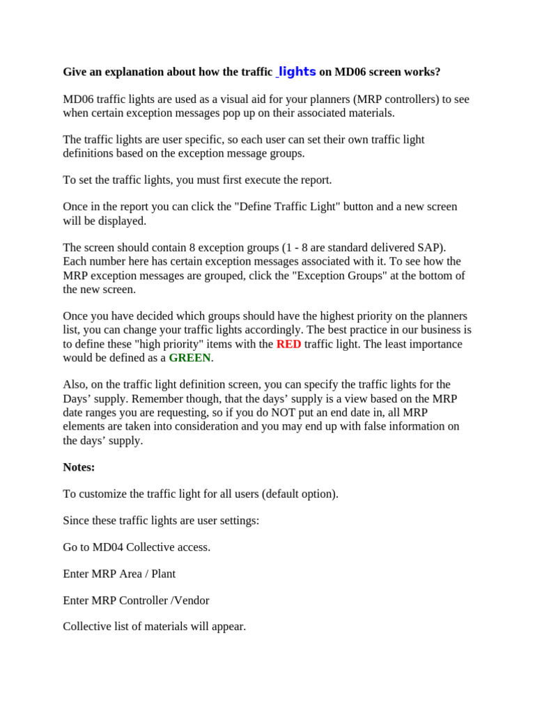 SAP - MRP - Traffic Lights | PDF