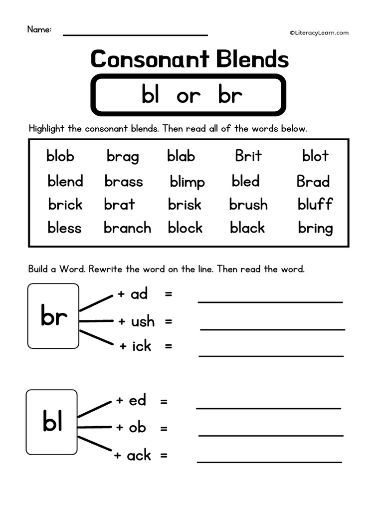 Consonant Blends BR and BL Read Build A Word | PDF