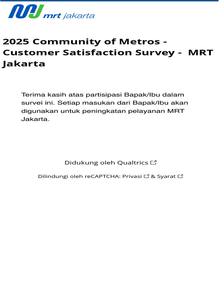 Survei Kepuasan Pelanggan MRT Jakarta | PDF