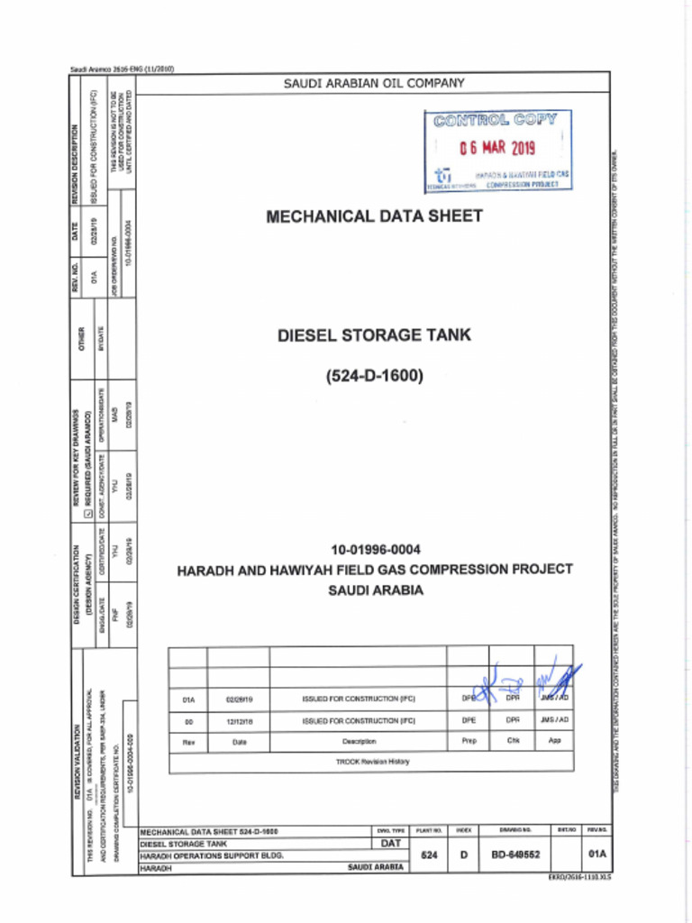 Saudi Aramco Diesel Storage Tank Specs | PDF | Materials | Mechanical ...
