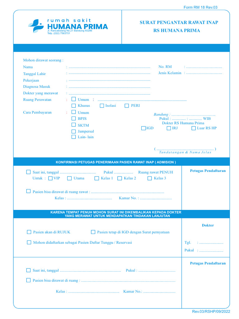 RM 18 Surat Ijin Masuk RS Humana Rev 3 | PDF