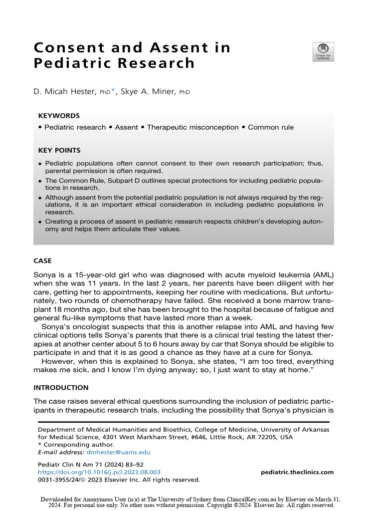 Consent and Assent in Pediatric Research | PDF | Informed Consent ...