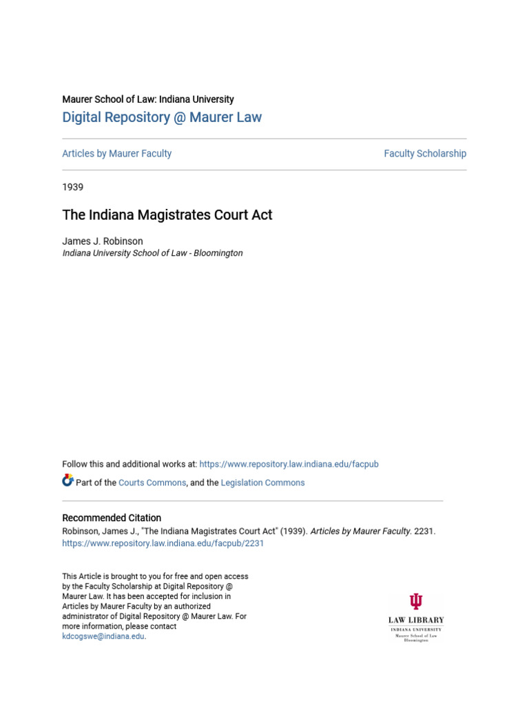 The Indiana Magistrates Court Act | PDF | Magistrate | Judge
