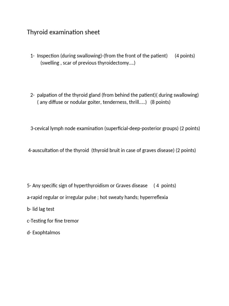 Thyroid Examination Sheet | PDF