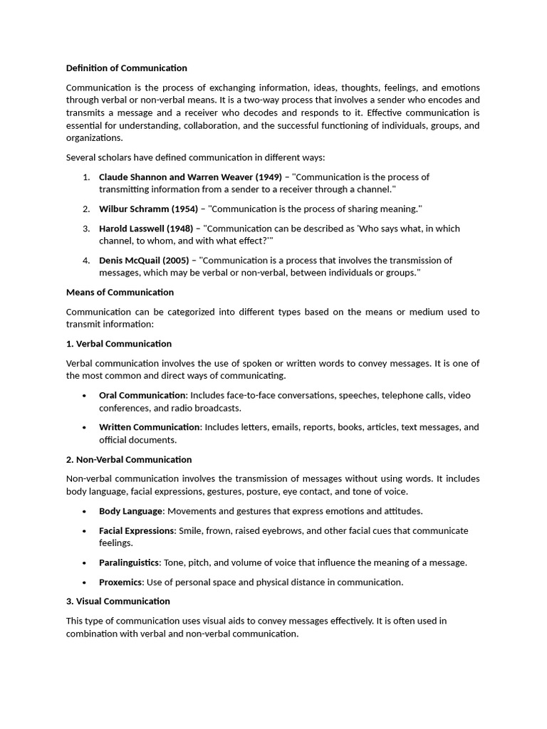 Definition of Communication | PDF | Communication | Nonverbal Communication