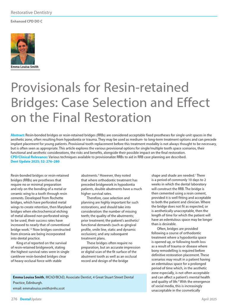 Provisionals For Resin-Retained Bridges Case Selection and Effect On The Final Restoration | PDF ...