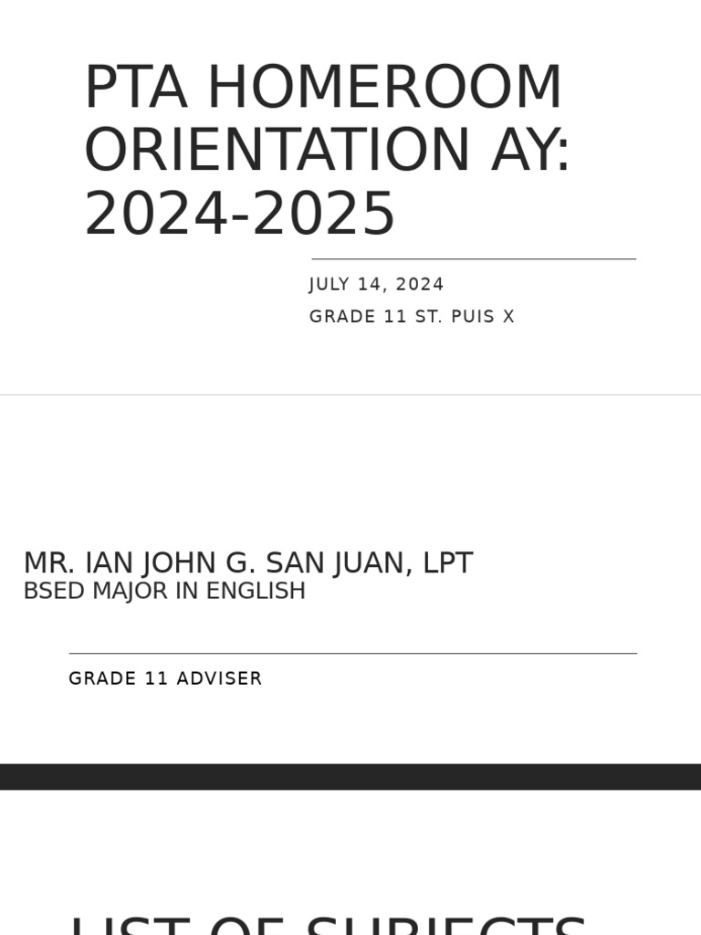 Grade 11 PTA Orientation 2024-2025 Guide | PDF