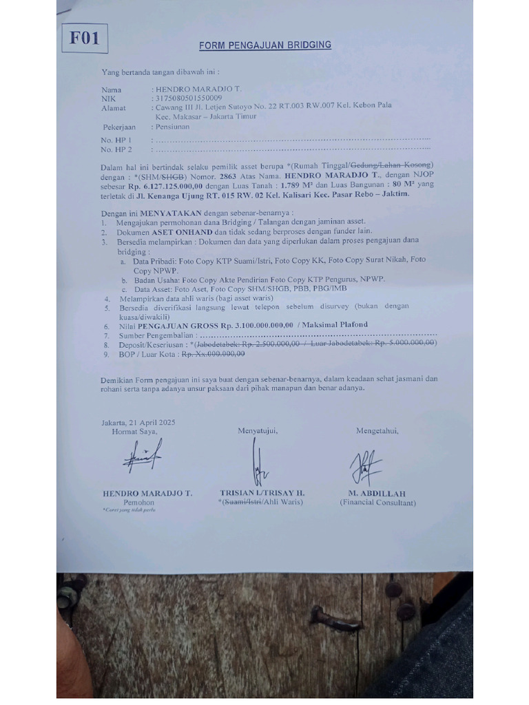Form Bridging Aset Ps. Rebo | PDF