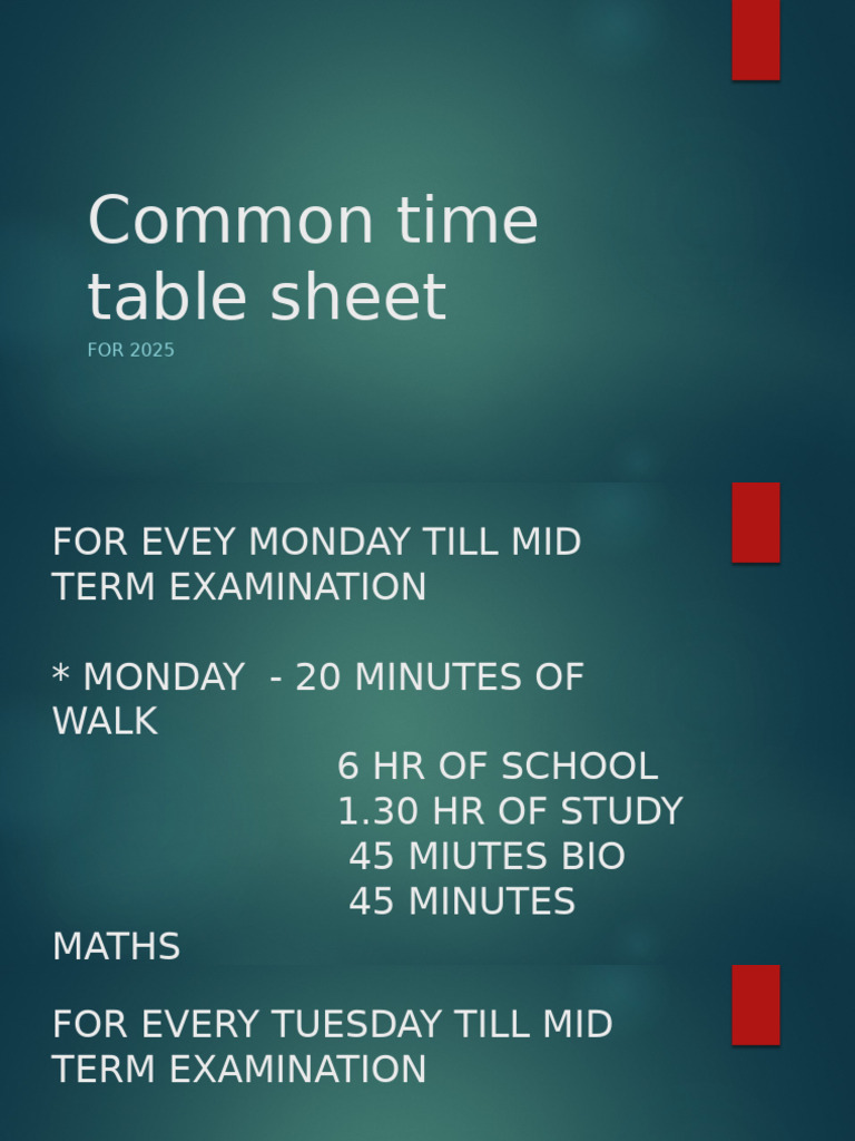 Common Time Table Sheet | PDF