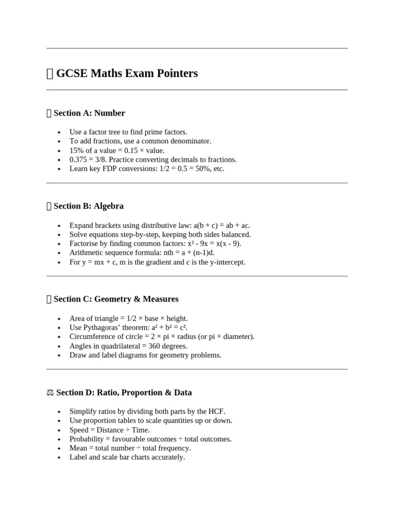 GCSE Maths Exam Pointers | PDF