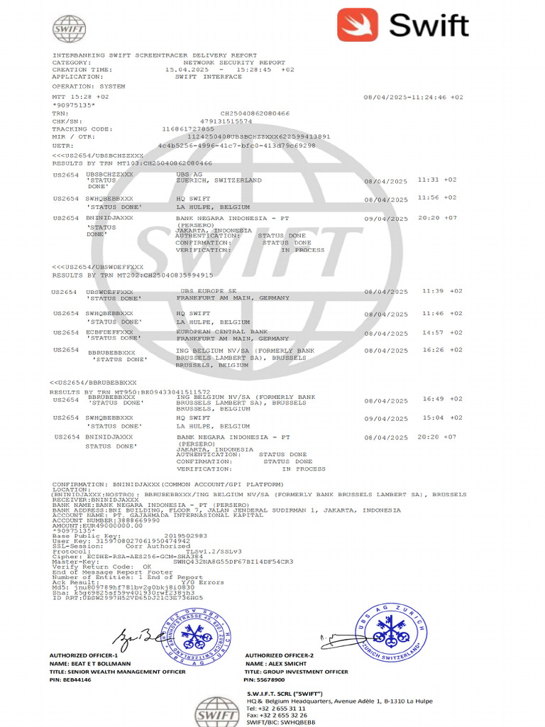 INTERBANKING SWIFT SCREENTRACER DELIVERY REPOR 15042025 - Pic | PDF