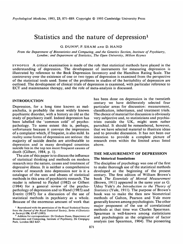 Statistics and The Nature of Depression | PDF | Major Depressive ...