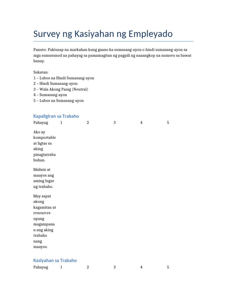 Survey NG Kasiyahan NG Empleyado Likert | PDF