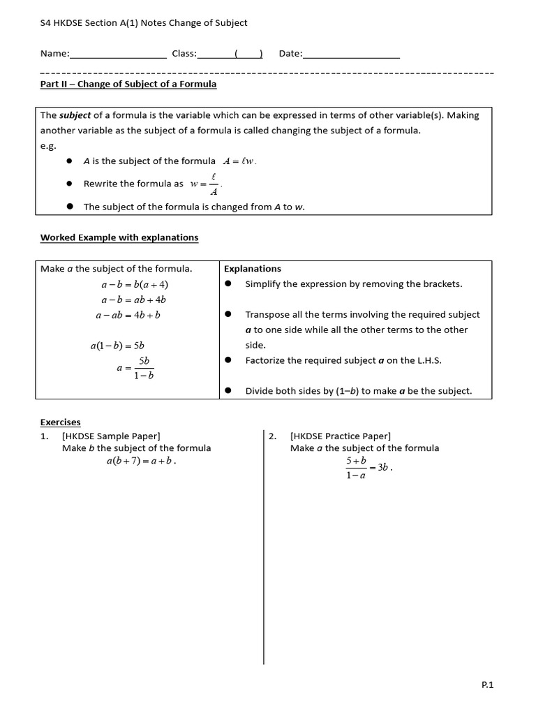 Exercise Part 2 - Subject | PDF | Notation | Schools