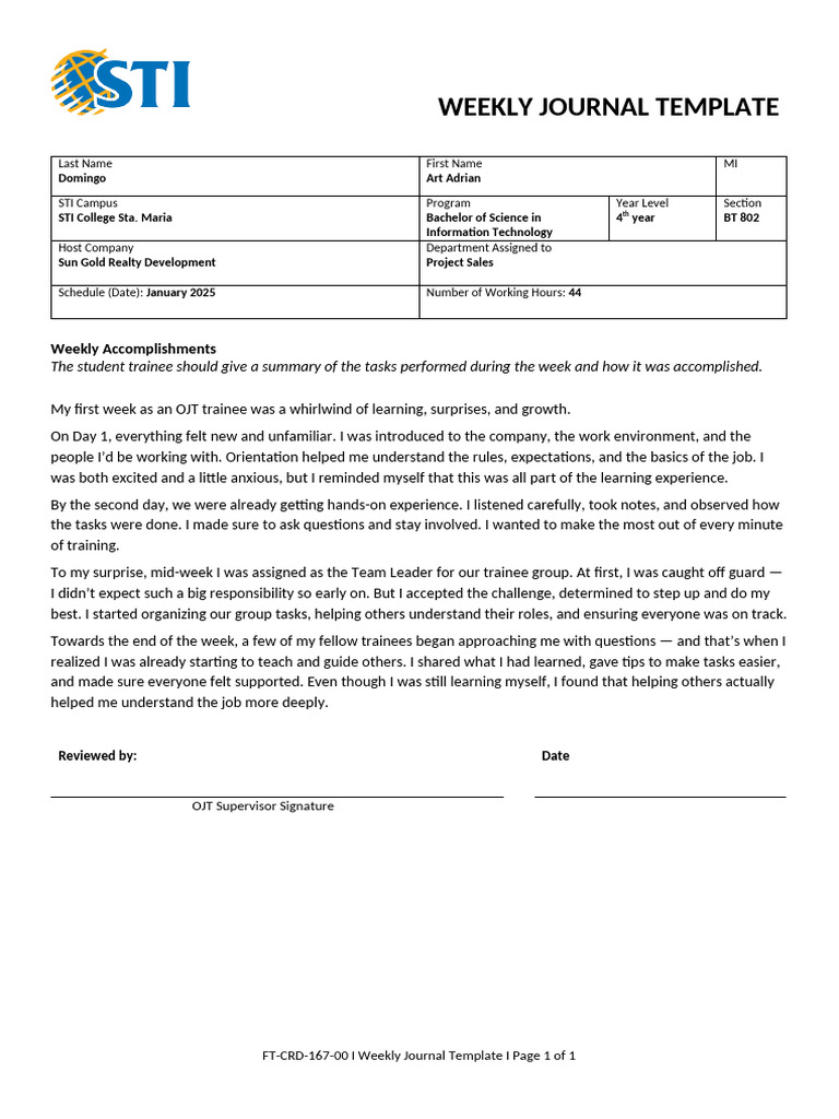 Weekly Journal Week 1 Art Adrian Domingo | PDF