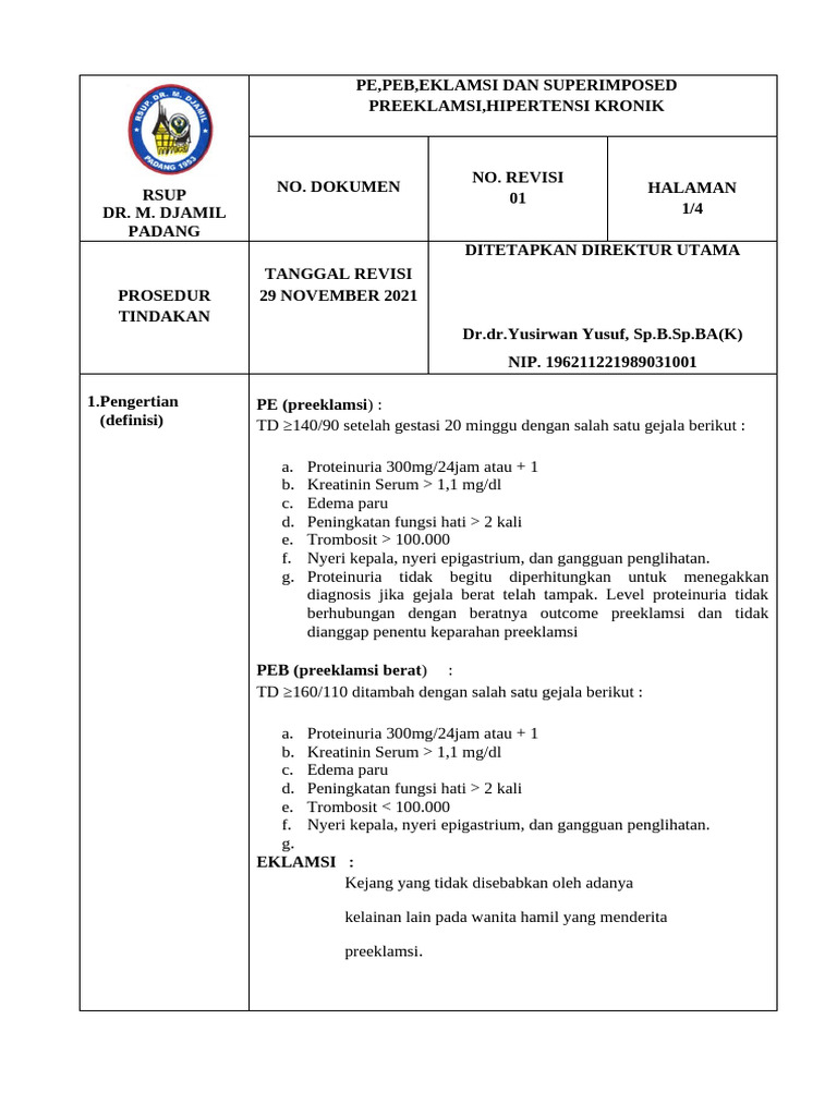 PPK Pe, Peb, Eklamsi, Superimposed Preeklamsi, Dan Hipertensi Kronik | PDF