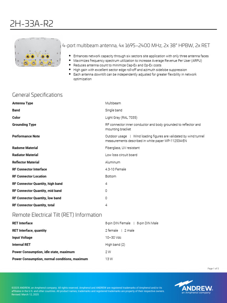 2h 33a r2 Product Specifications Commscope | PDF | Antenna (Radio ...