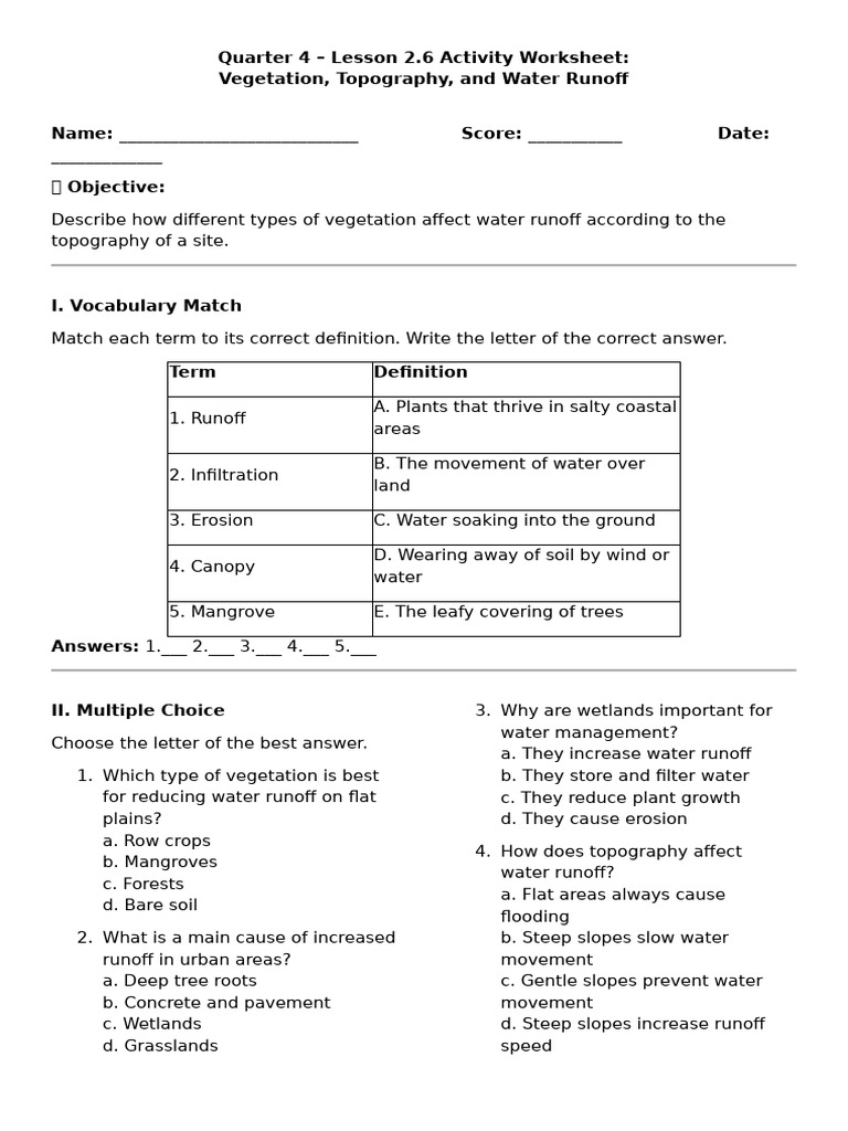 Quarter 4 - Lesson 2.6 - Activity Worksheet | PDF | Surface Runoff ...