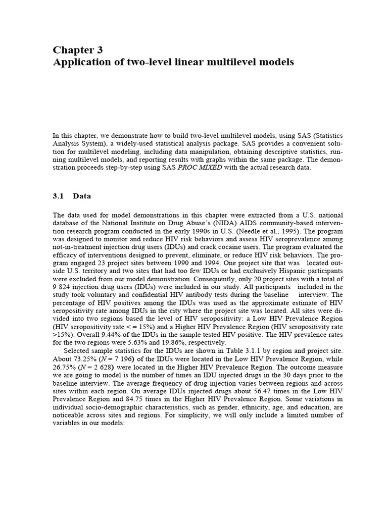 Multilevel Models Applications Using SAS® - (3 Application of Two-Level Linear Multilevel Models ...
