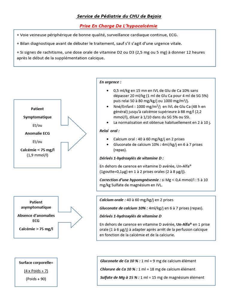 Prise en Charge de l'Hypocalcémie Pédiatrique | PDF | Calcium | Magnésium