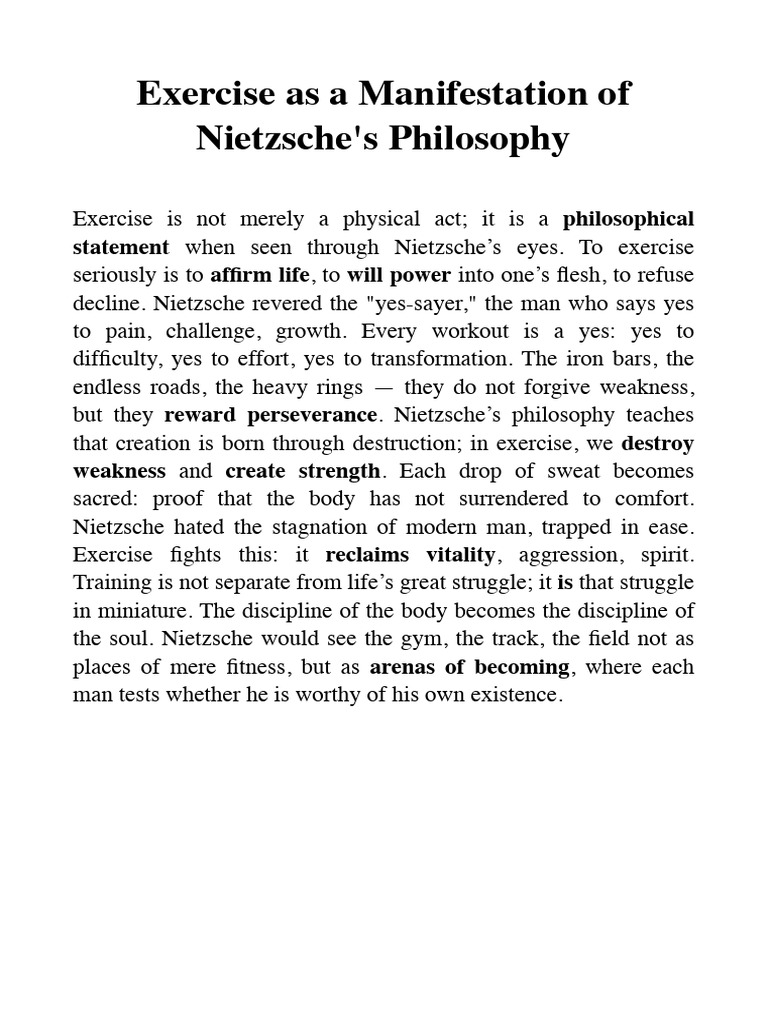 Exercise As A Manifestation of Nietzsche's Philosophy | PDF