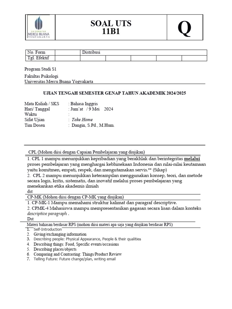 Uts-Dangin-Bahasa Inggris - 11B1 | PDF | Human Communication | Linguistics