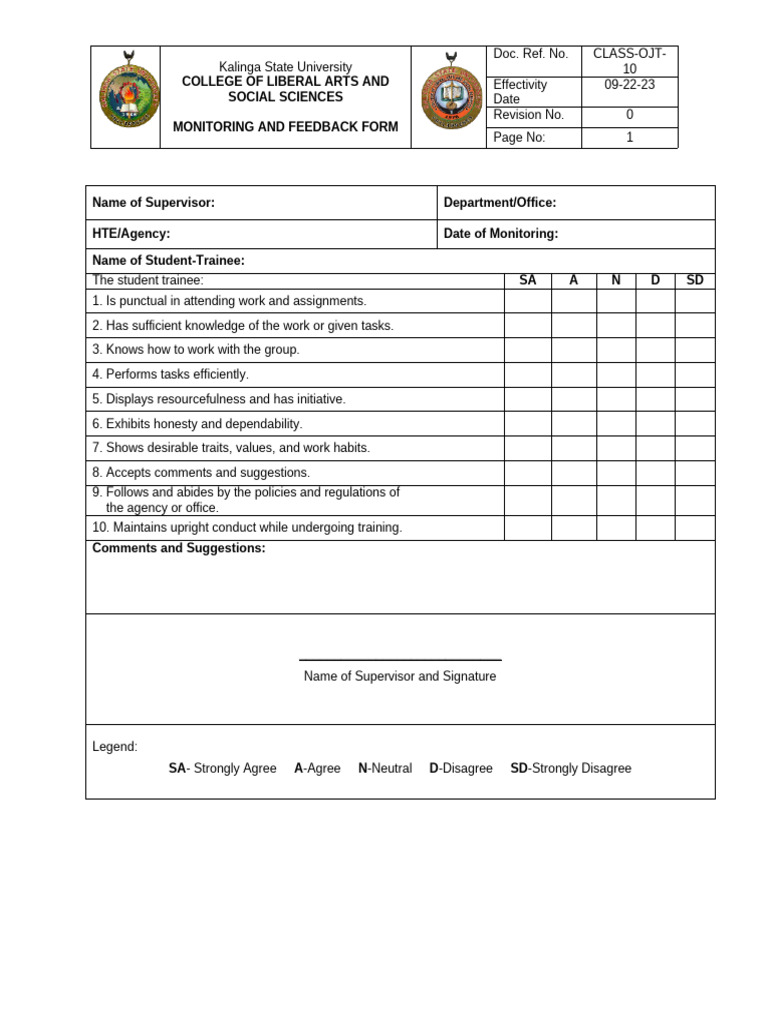 Monitoring and Feedback Form | PDF