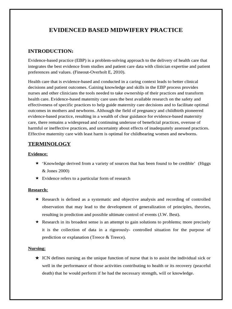 Evidenced Based Midwifery Practice | PDF | Childbirth | Evidence Based ...