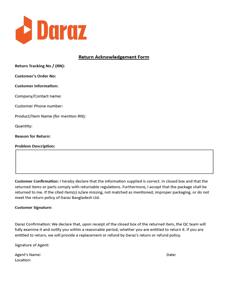 Return Acknowledgement Form | PDF