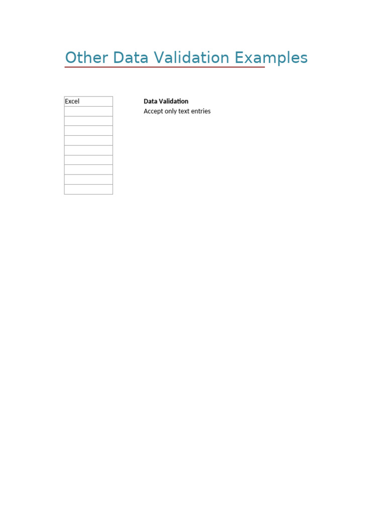Other Data Validation Examples: Excel Accept Only Text Entries | PDF