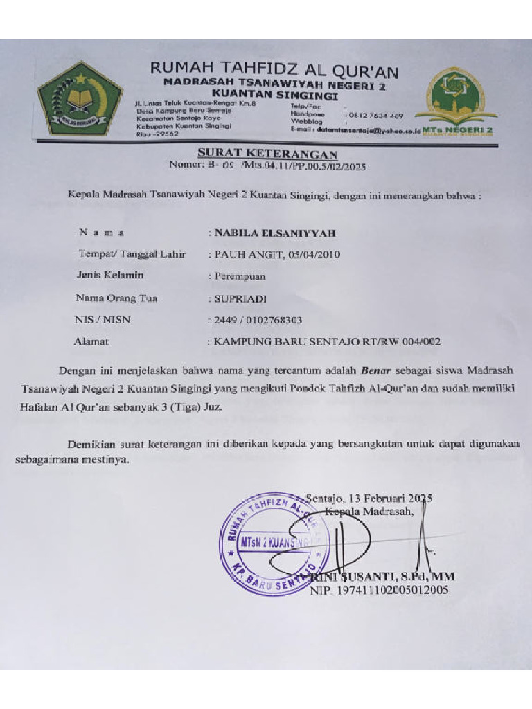 Keterangan Tahfiz | PDF