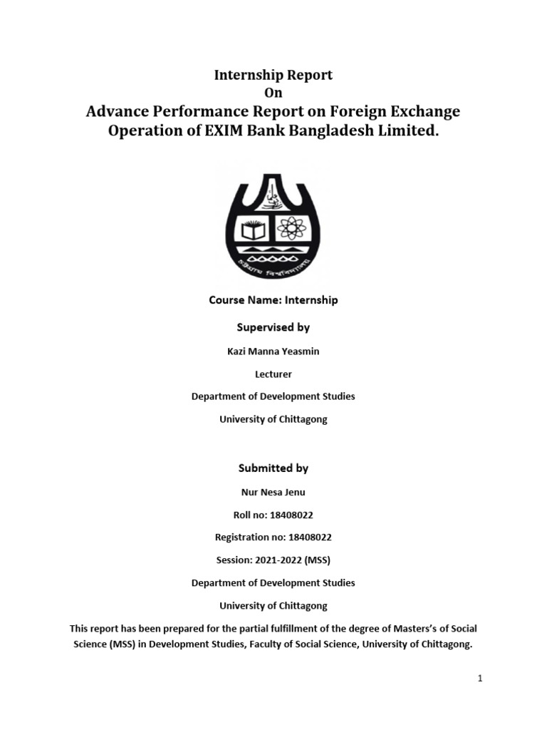 Advance Performance Report On Foreign Exchange Operation of EXIM Bank ...