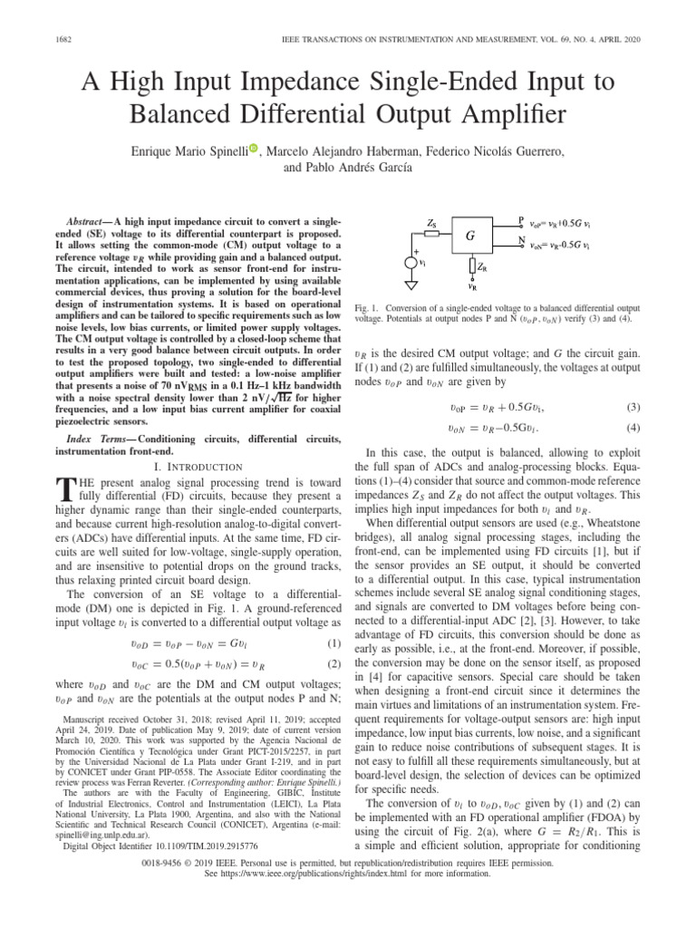 High Impedance SE to Differential Converter | PDF | Amplifier | Analog ...