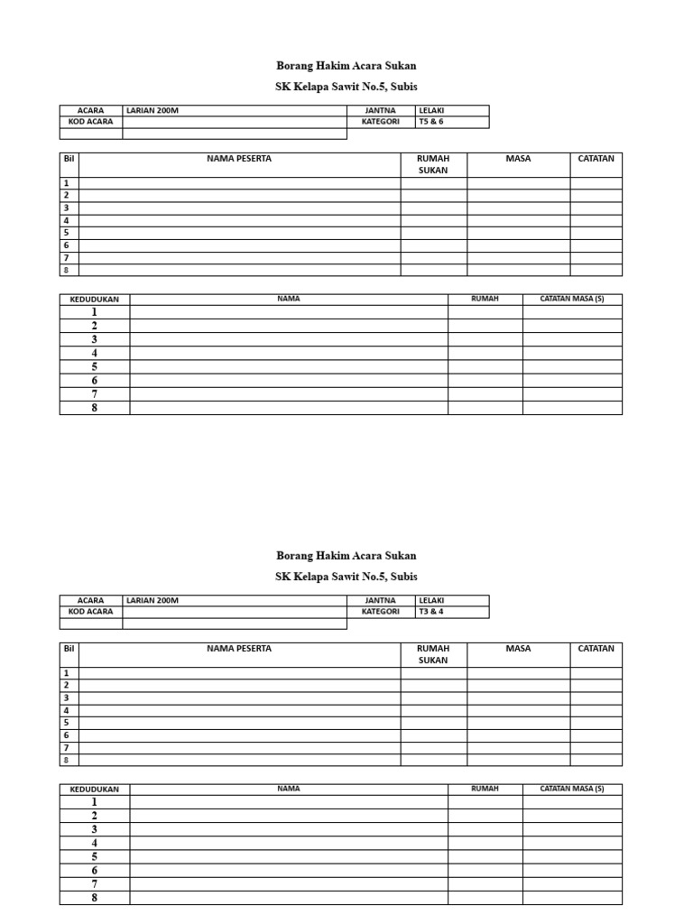 Borang Hakim 200M KS5 | PDF